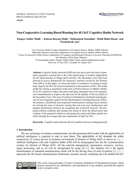 Pdf Non Cooperative Learning Based Routing For 6g Iot Cognitive Radio Network