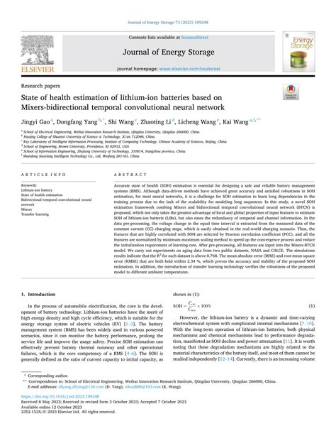 Pdf State Of Health Estimation Of Lithium Ion Batteries Based On Mixers Bidirectional Temporal