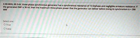 Cheggenerated Emf Three Phase Zynchronous Generator Has A Synchronous Reactance Of 15 Rlphase