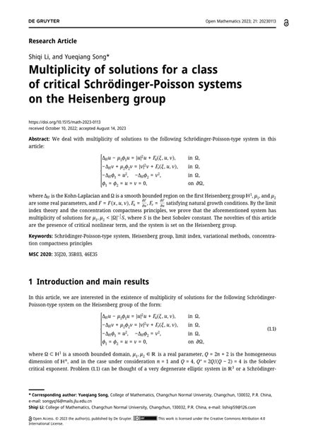 Pdf Multiplicity Of Solutions For A Class Of Critical Schrödinger Poisson Systems On The
