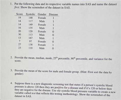 Solved 1 Put The Following Data And Its Respective Variable
