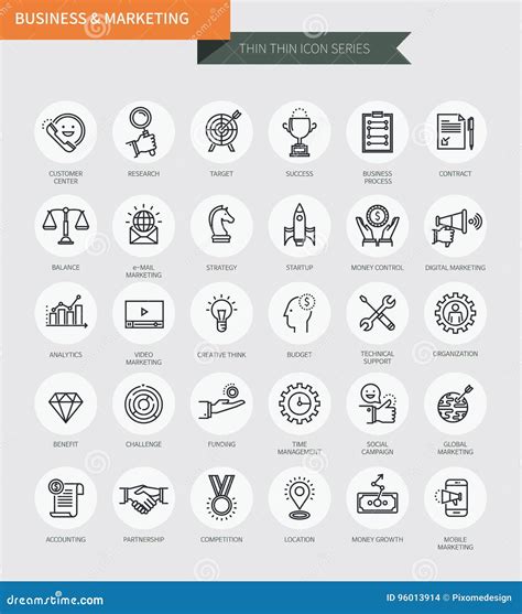 Thin Thin Line Icons Set Of Business And Marketing Modern Simple Style