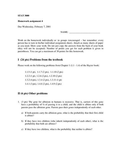 Statistics For Scientists Assignment 4 Practice Questions Stat 3000 Docsity