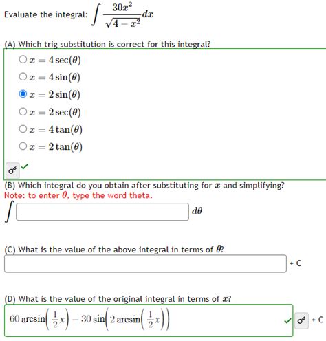 Solved Evaluate The Integral ∫﻿﻿30x24 X22dx A ﻿which Trig