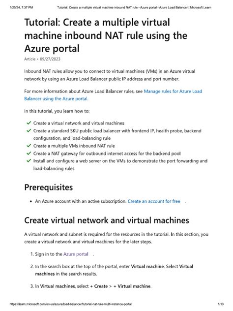 Create A Multiple Virtual Machine Inbound Nat Rule Using The Azure Portal Pdf
