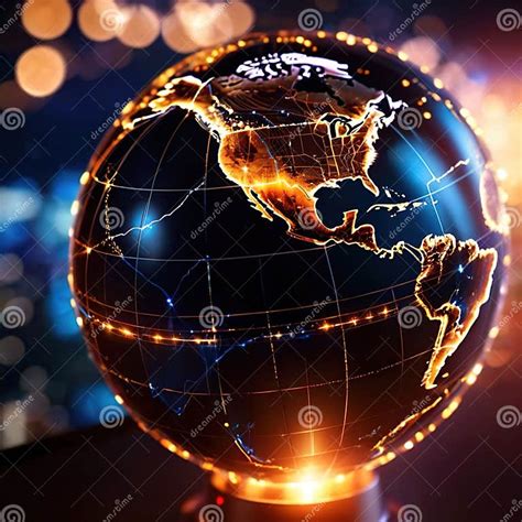 A Futuristic Digital Globe Showcasing Network Connections And Data Streams Stock Illustration