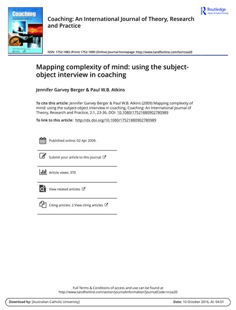 Pdf Mapping Complexity Of Mind Using The Subject Object Interview In Coaching