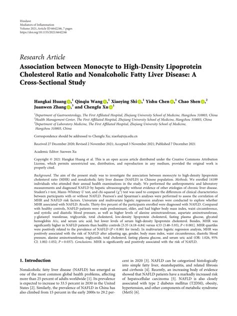 Pdf Association Between Monocyte To High Density Lipoprotein Cholesterol Ratio And