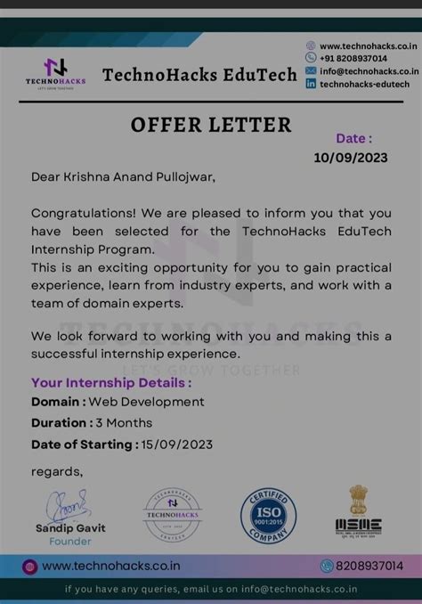 Krishna Pullojwar On Linkedin Webdev Internship Technohacksedutech