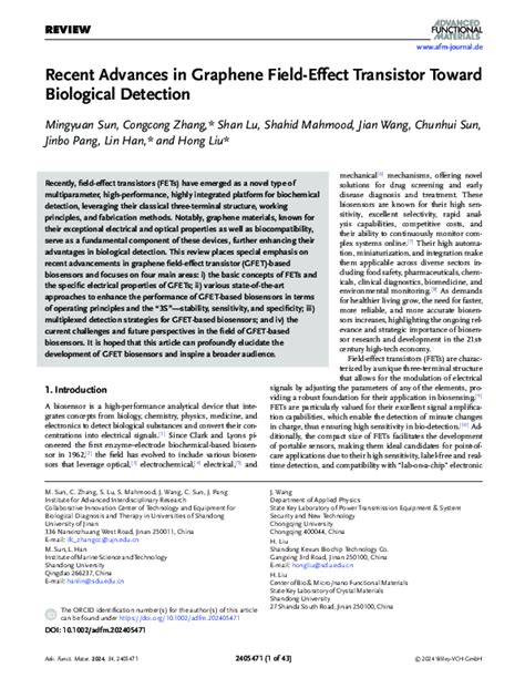 Pdf Recent Advances In Graphene Field Effect Transistor Toward Biological Detection