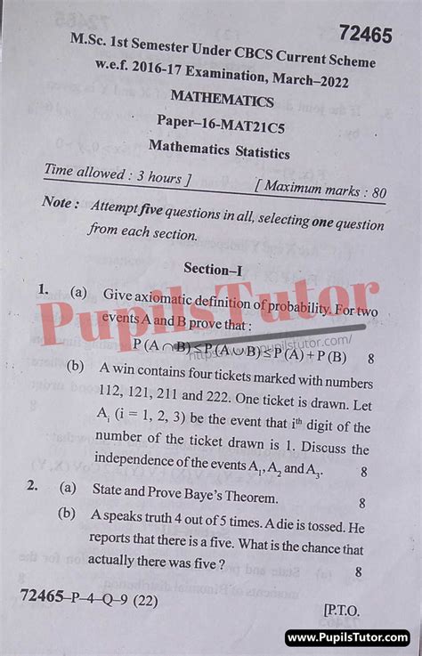 Mdu M Sc [mathematics] 1st Semester Mathematics Statistics Question Paper 2022 Paper Code