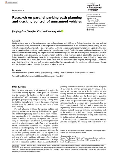 Pdf Research On Parallel Parking Path Planning And Tracking Control Of Unmanned Vehicles