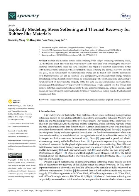 Pdf Explicitly Modeling Stress Softening And Thermal Recovery For Rubber Like Materials