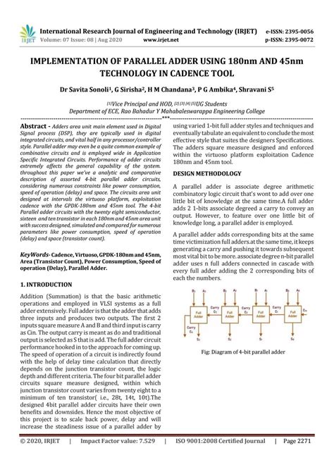 Irjet Implementation Of Parallel Adder Using 180nm And 45nm Technology