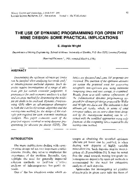 Pdf The Use Of Dynamic Programming For Open Pit Mine Design Some Practical Implications