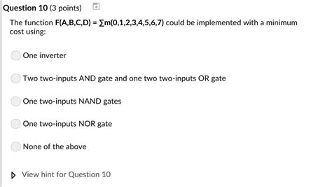 Question 10 3 Points The Function Fabcd ∑m01234567 Could Be Implemented With A