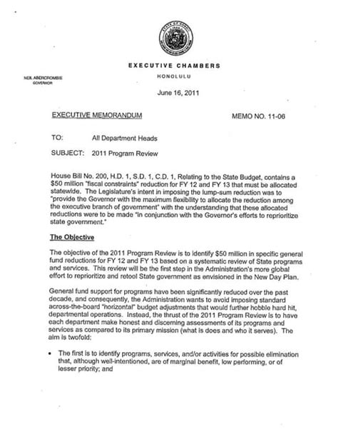 Gov Abercrombie 616 Budget Cuts Memo Pdf