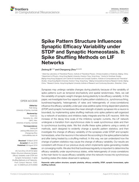 Pdf Spike Pattern Structure Influences Synaptic Efficacy Variability