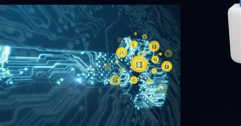 Composition Of Online Security Padlocks Over Computer Circuit Board And World Map Stock