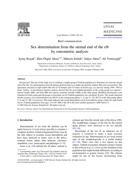 Pdf Sex Determination From The Sternal End Of The Rib By Osteometric Analysis