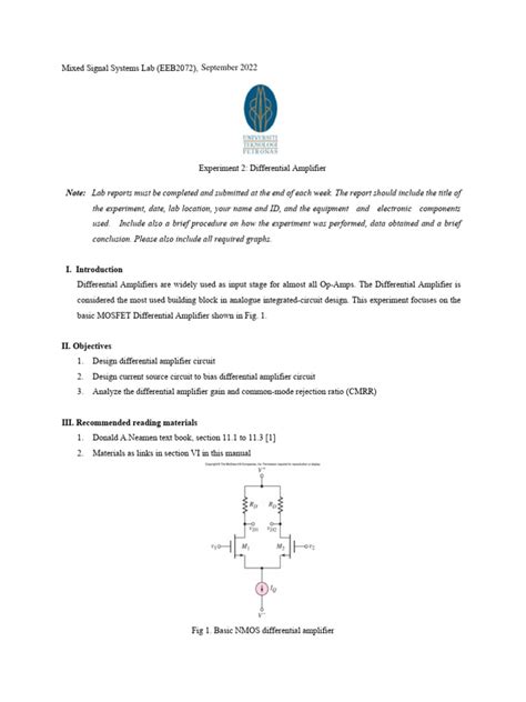 Mixed Signal System Lab Sept 2022 Lab2 Manual Pdf Amplifier Operational Amplifier
