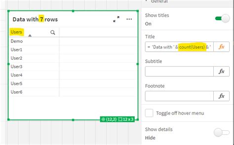 dashboard count number of rows of a table and add it as title in a
