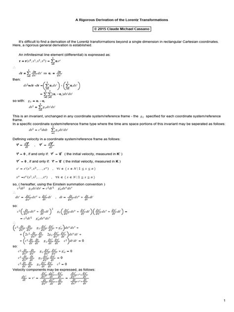 A Rigorous Derivation Of The Lorentz Tra Download Free Pdf