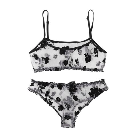 Mitankcoo Lingerie Set For Women Cute Strappy Embroidered Mesh Sheer Lingerie Set See Through