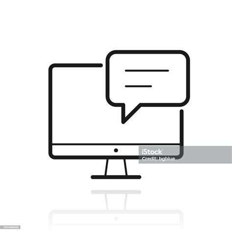 말풍선이 있는 데스크톱 컴퓨터 흰색 배경에 반사된 아이콘 데스크탑 컴퓨터에 대한 스톡 벡터 아트 및 기타 이미지 데스크탑