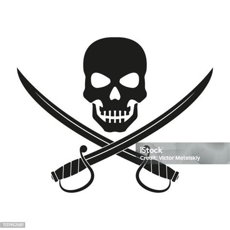 교차 검을 가진 졸리 로저 해 적 깃발은 해골과 두 명의 사파나 심 타르 검으로 되어 있습니다 벡터 일러스트입니다 검에 대한 스톡 벡터 아트 및 기타 이미지 Istock