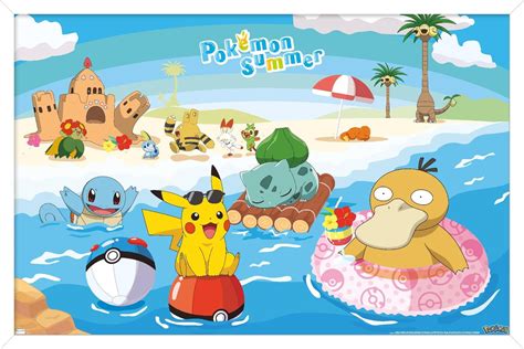 Pokemon Summer Wall Poster 22 375 X 34 Framed