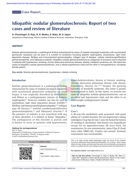 Pdf Idiopathic Nodular Glomerulosclerosis Report Of Two Cases And Review Of Literature