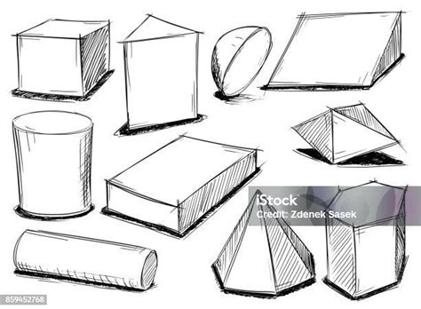ชุดของรูปทรงเรขาคณิต 3 มิติร่าง ภาพประกอบสต็อก ดาวน์โหลดรูปภาพตอนนี้ การวาดเส้น ผลิตภัณฑ์
