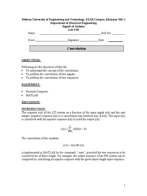 Ss Lab 5 Pdf Convolution Electronics