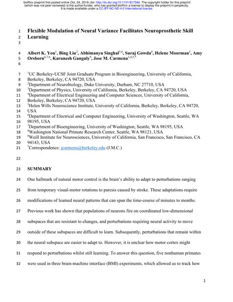Pdf Flexible Modulation Of Neural Variance Facilitates Neuroprosthetic Skill Learning
