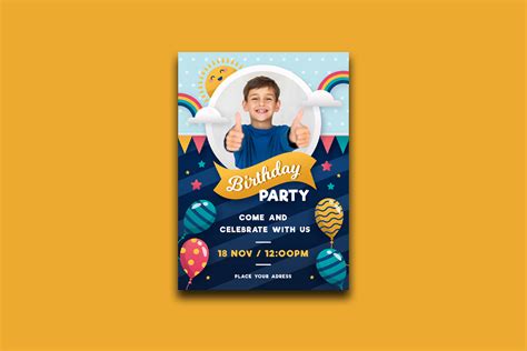 قالب کارت دعوت تولد کودکان با عکس همکد