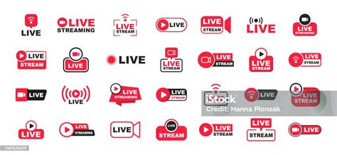 라이브 스트리밍 아이콘 세트입니다 라이브 방송 버튼 과 기호 온라인 스트림 아이콘 집합입니다 라이브 스트림 로고 소셜 미디어