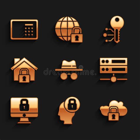 Set Incognito Mode Human Head With Lock Cloud Computing Server Data Web Hosting Lock On