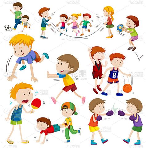 快乐的孩子在不同的行动