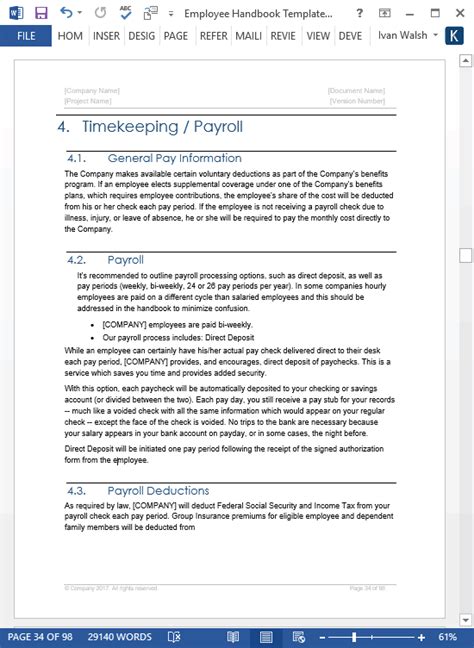 Employee Handbook Template Download Pg MS Word Templates Excel