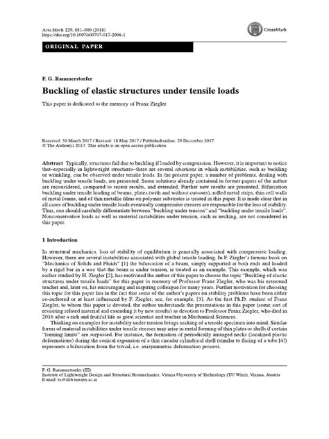 Buckling Of Elastic Structures Under Tensile Loads Pdf