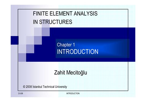 Presentation Lecture Notes FINITE ELEMENT ANALYSIS IN STRUCTURES Chapter INTRODUCTION