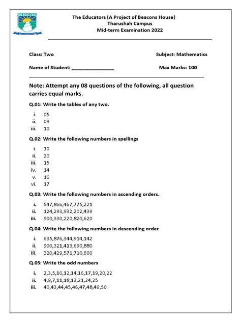 Class 2 Pdf Mathematics Arithmetic