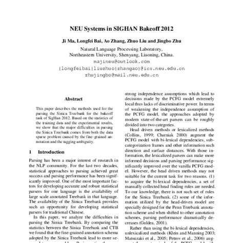 Neu Systems In Sighan Bakeoff 2012 Acl Anthology