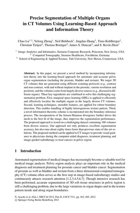 PDF Precise Segmentation Of Multiple Organs In CT Volumes Using Learning Based Approach And
