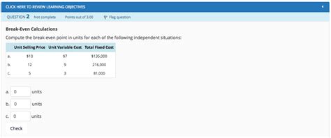 Solved Break Even Calculations Compute The Break Even Chegg