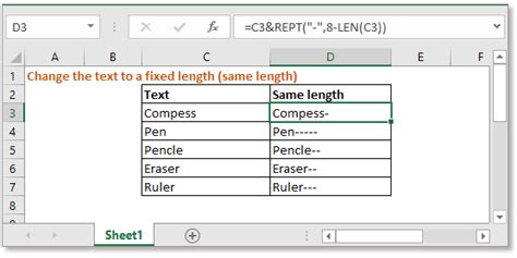 Excel Formula Make Text Same Length