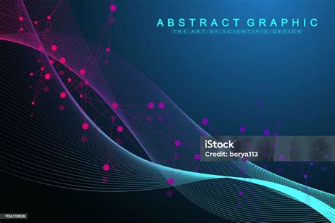 기하학적 추상 배경 연결된 라인 및 점입니다 웨이브 흐름입니다 분자 및 통신 배경입니다 디자인을 위한 그래픽 배경입니다 벡터 일러스트 레이 션 0명에 대한 스톡 벡터 아트