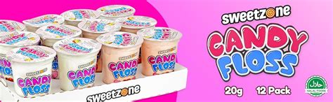 Sweetzone Candy Floss Halal Sweets Tub 20g X 12 Pack Sweets Bulk Retro Sweets Cotton Sweets