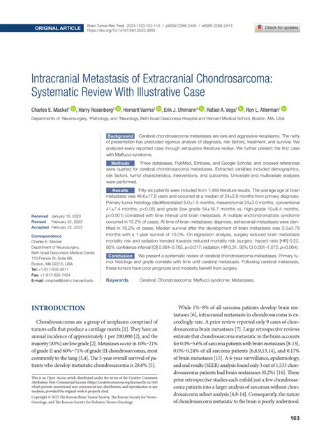 Pdf Intracranial Metastasis Of Extracranial Chondrosarcoma Systematic Review With